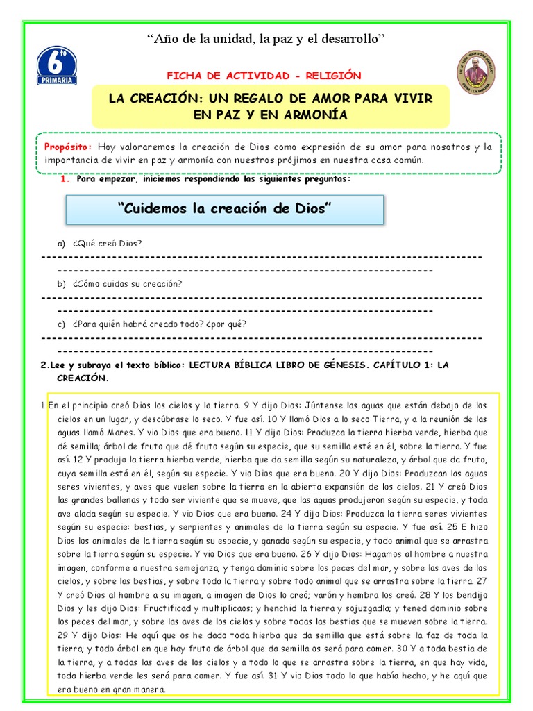 FICHA DE RELIGIÓN-Martes 18-04 | PDF