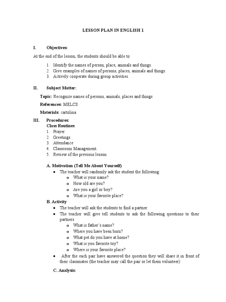 LP English | PDF | Teachers | Lesson Plan