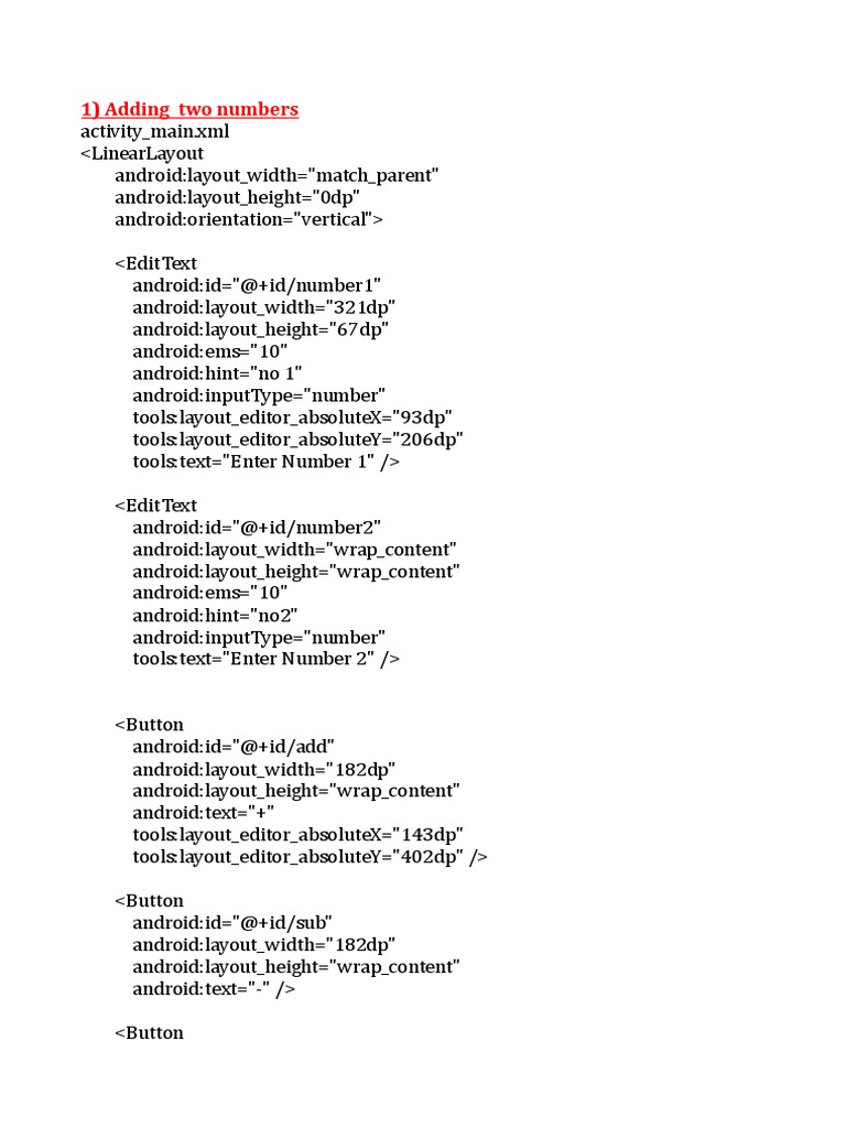 1) Adding Two Numbers | PDF | Android (Operating System) | Uniform Resource Identifier