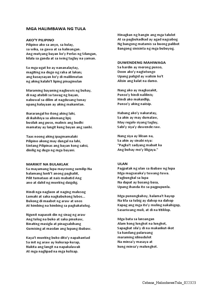 Mga Halimbawa NG Tula at Bugtong - 022323 | PDF