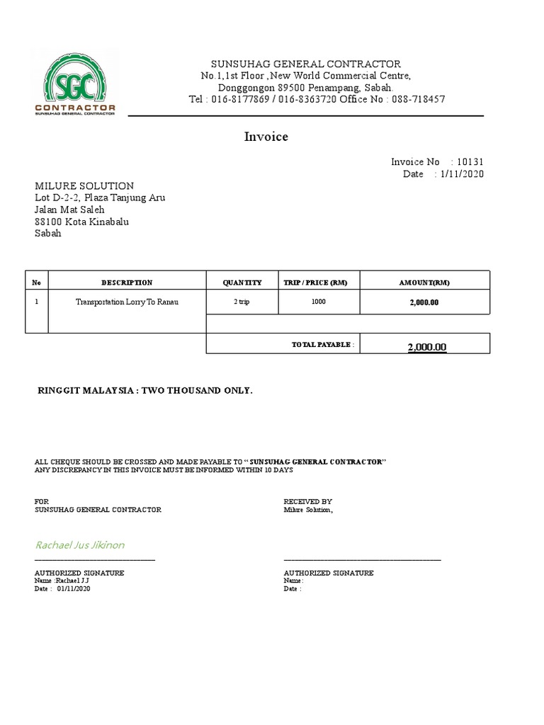 Invoice for Transportation Services | PDF