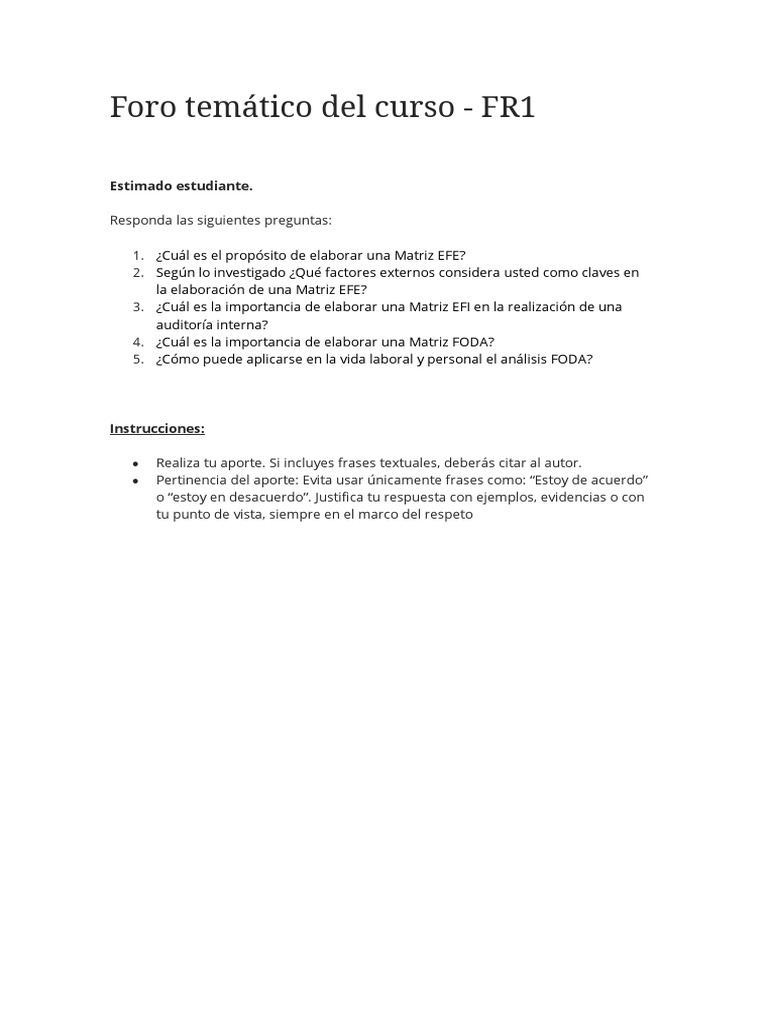 Foro Temático Del Curso - FR1: Estimado Estudiante | PDF