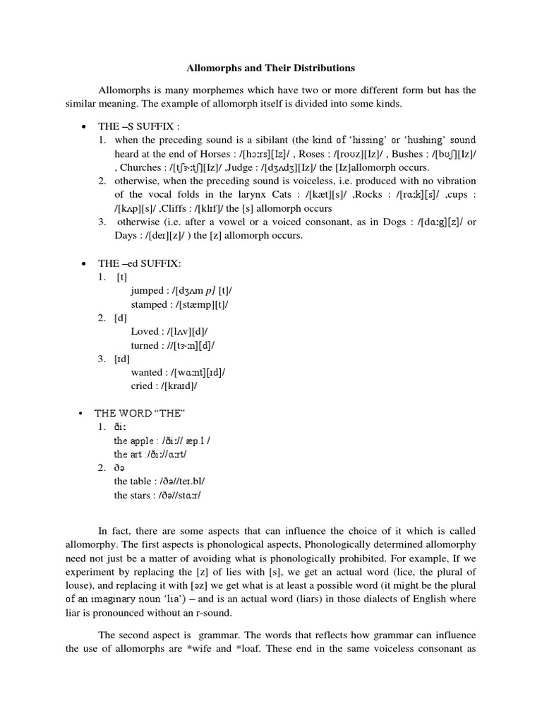 Allomorphs - and - Their - Distributions MOD 4 | PDF | Morphology (Linguistics) | English Language