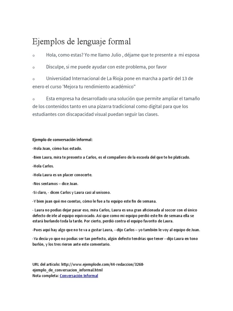 Ejemplos de Lenguaje Formal: Ejemplo de Conversación Informal | PDF