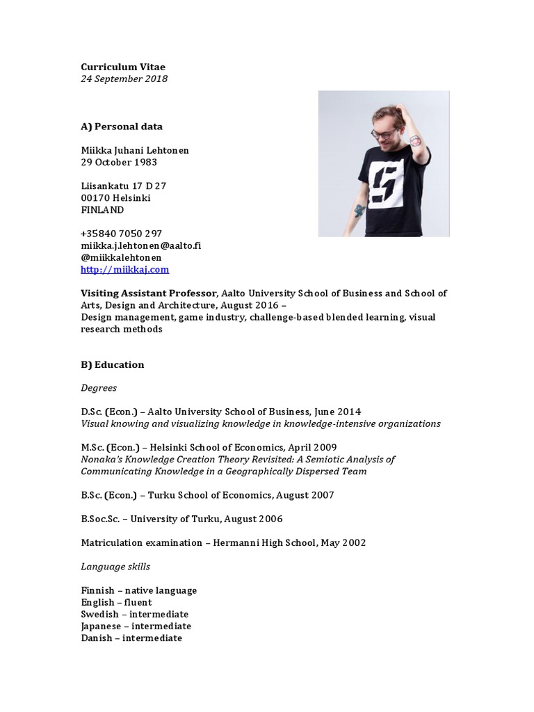 Academic CV Lehtonen | PDF | Thesis | Finland
