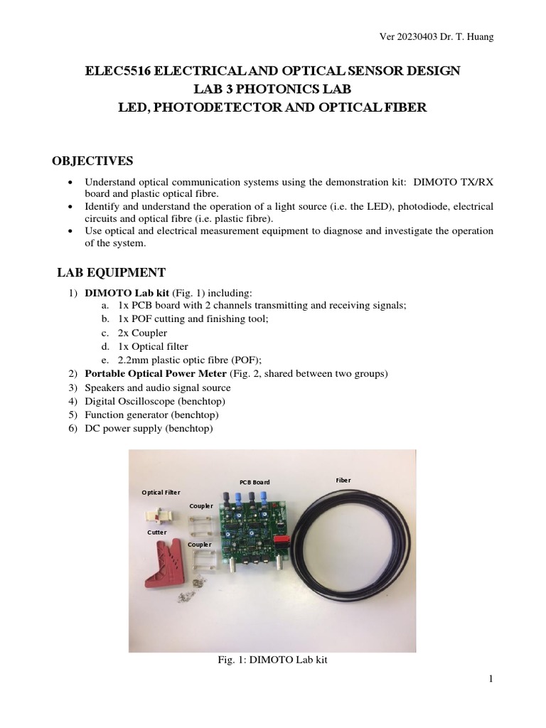 Elec5516 Electrical and Optical Sensor Design Lab 3 Photonics Lab Led, Photodetector and Optical ...
