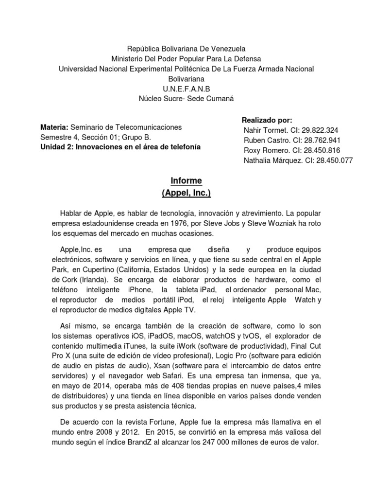 Apple (Informe) | PDF | Apple Inc. | Interfaces gráficas de usuario