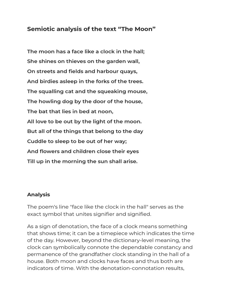 Semiotic Analysis of The Text "The Moon" | PDF | Glasses | Clock