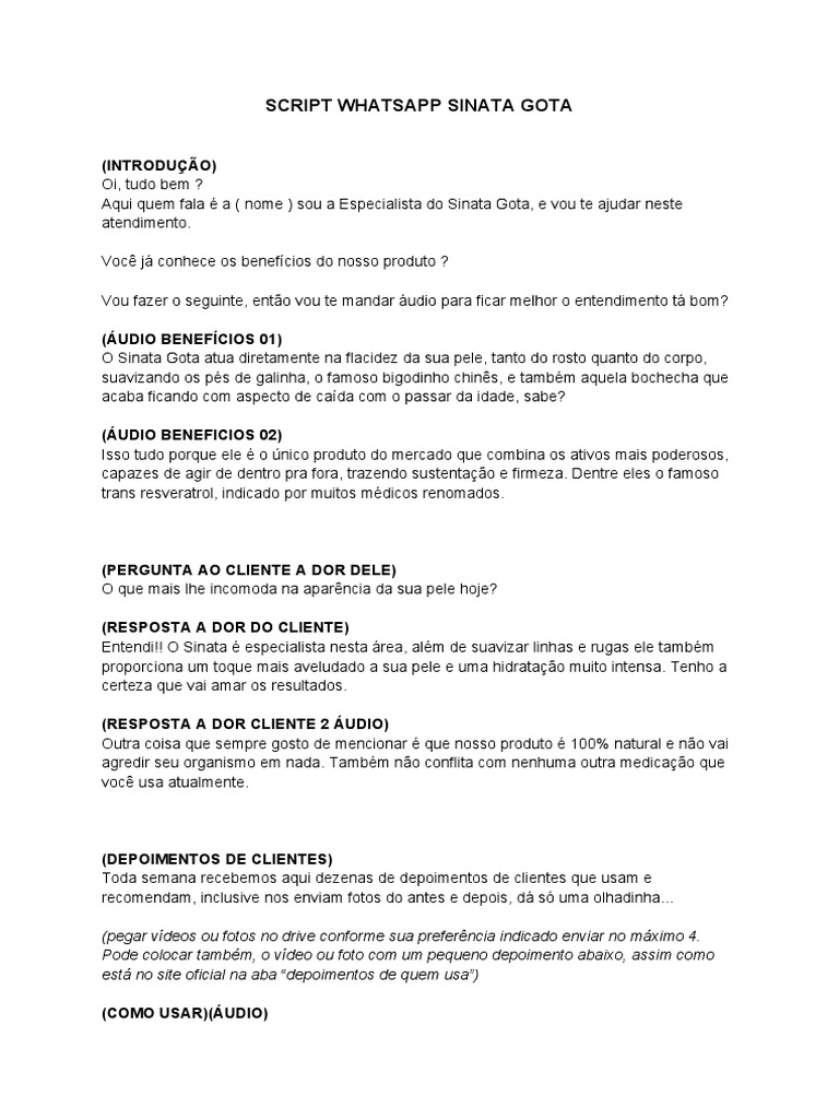 Script Whatsapp Sinata Gota (Oficial) | PDF | Mercado (economia) | Dor