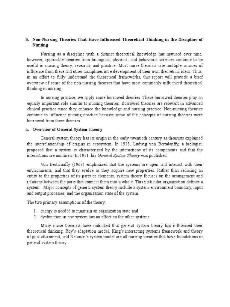 Non Nursing Theories That Have Influenced Theoretical Thinking In The