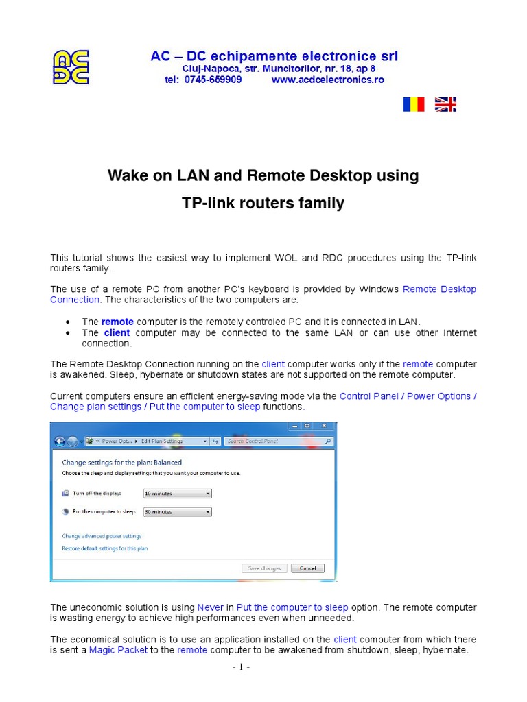 Wake On LAN and Remote Desktop Using TP-link Routers Family | PDF ...