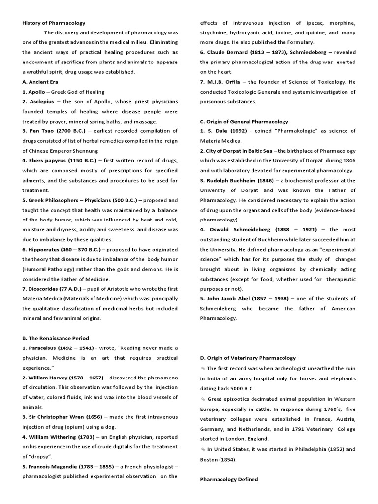 History of Pharmacology: From Ancient Remedies to Modern Drugs | PDF ...