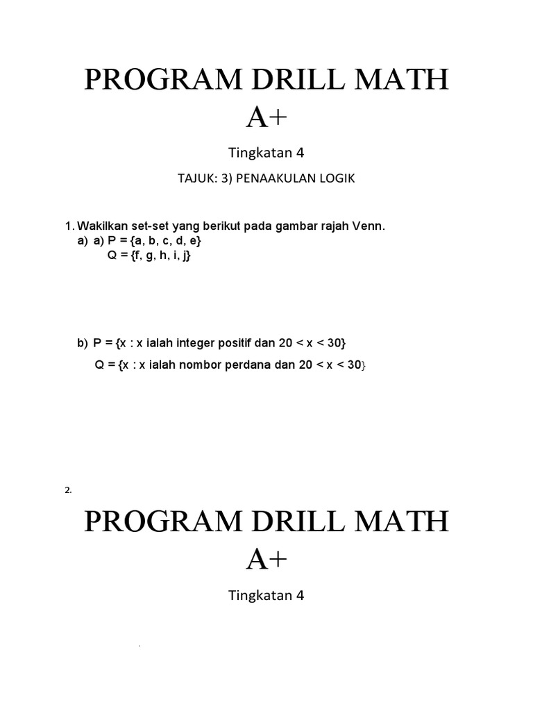 Program Drill Math A+: Tingkatan 4 | PDF