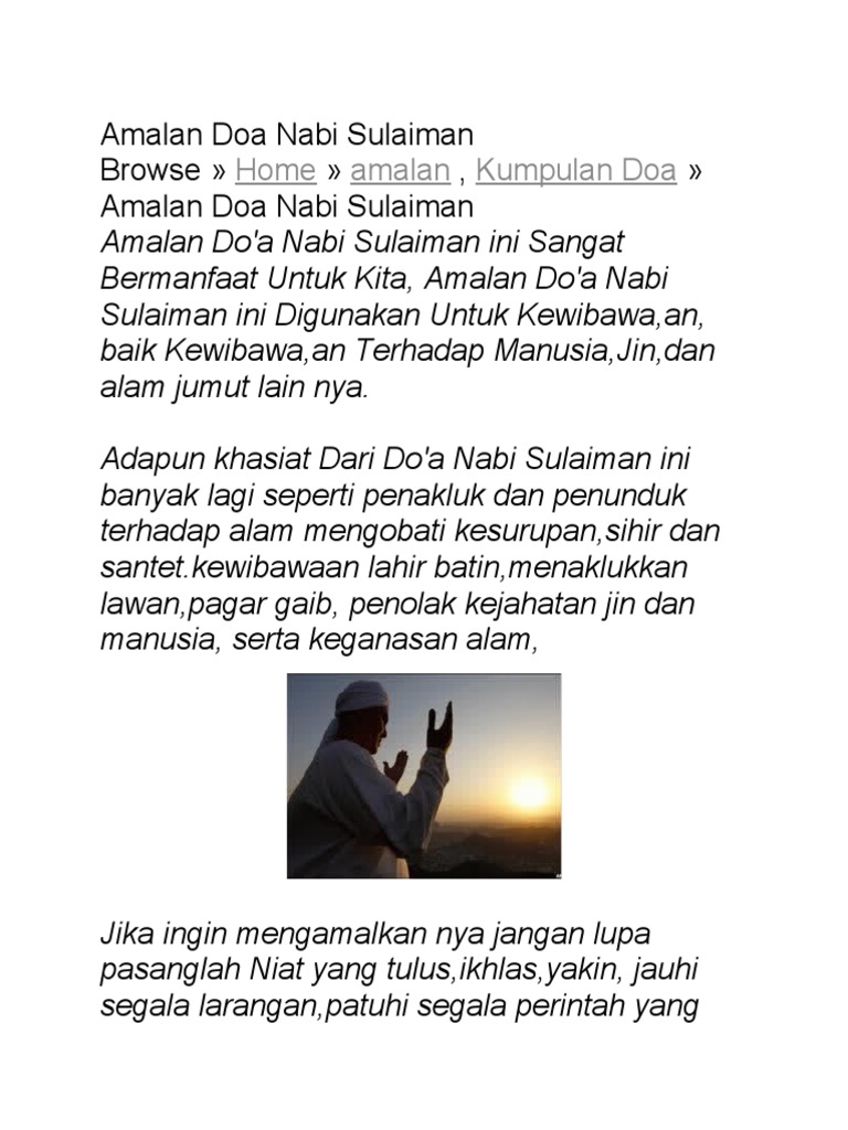 Amalan Doa Nabi Sulaiman | PDF