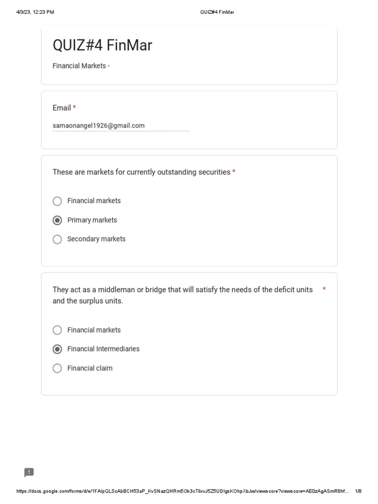 QUIZ#4 FinMar | PDF | Financial Markets | Securities (Finance)