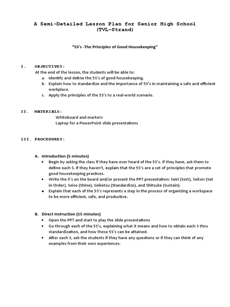 A Detailed Lesson Plan For TVL SH | Descargar gratis PDF | Behavior Modification | Cognitive Science