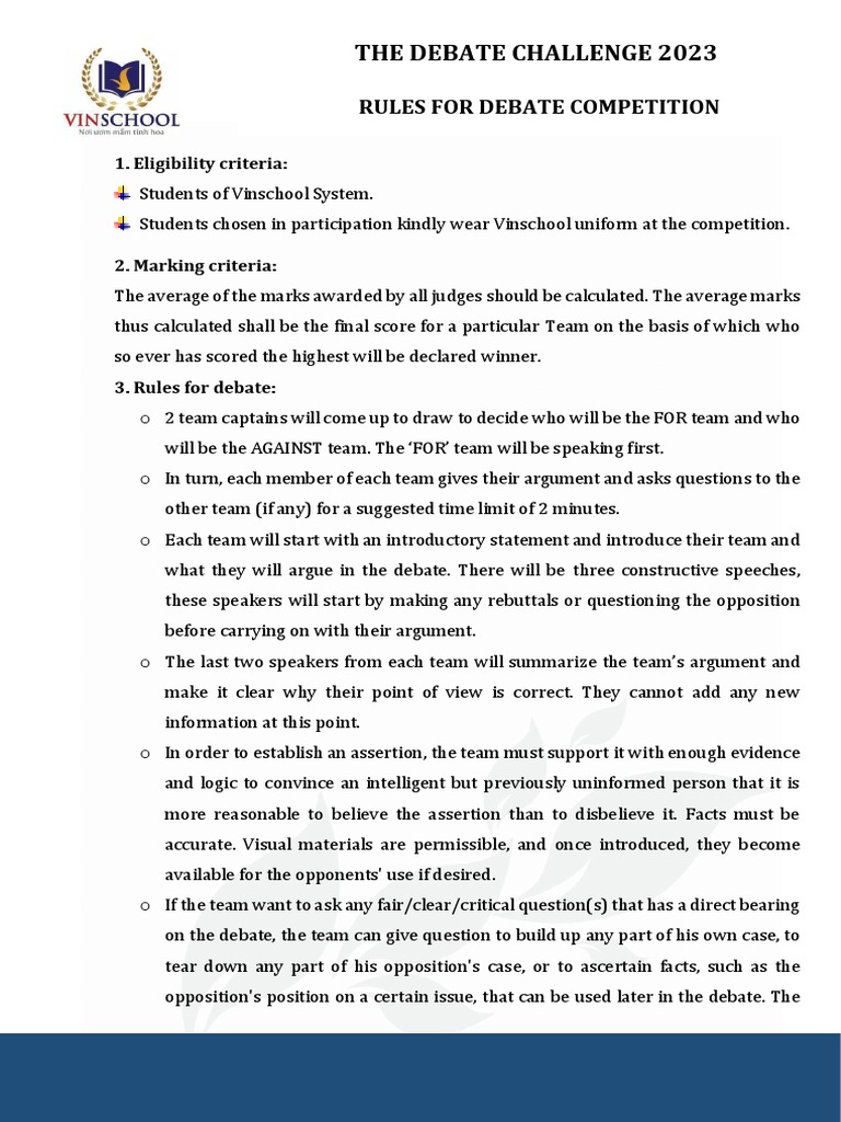 Vinschool Debate Competition Rules | PDF | Argument