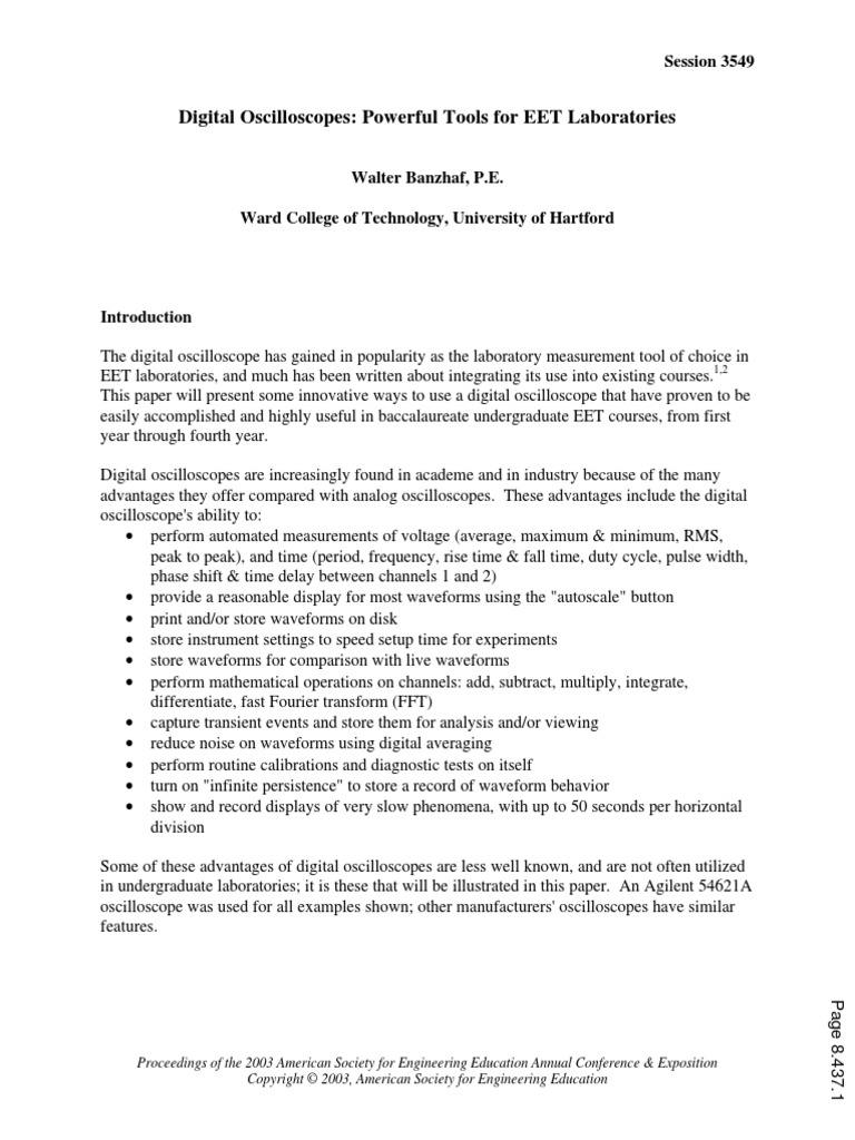 Digital Oscilloscopes Powerful Tools For Eet Laboratories | PDF | Amplitude | Bipolar Junction ...