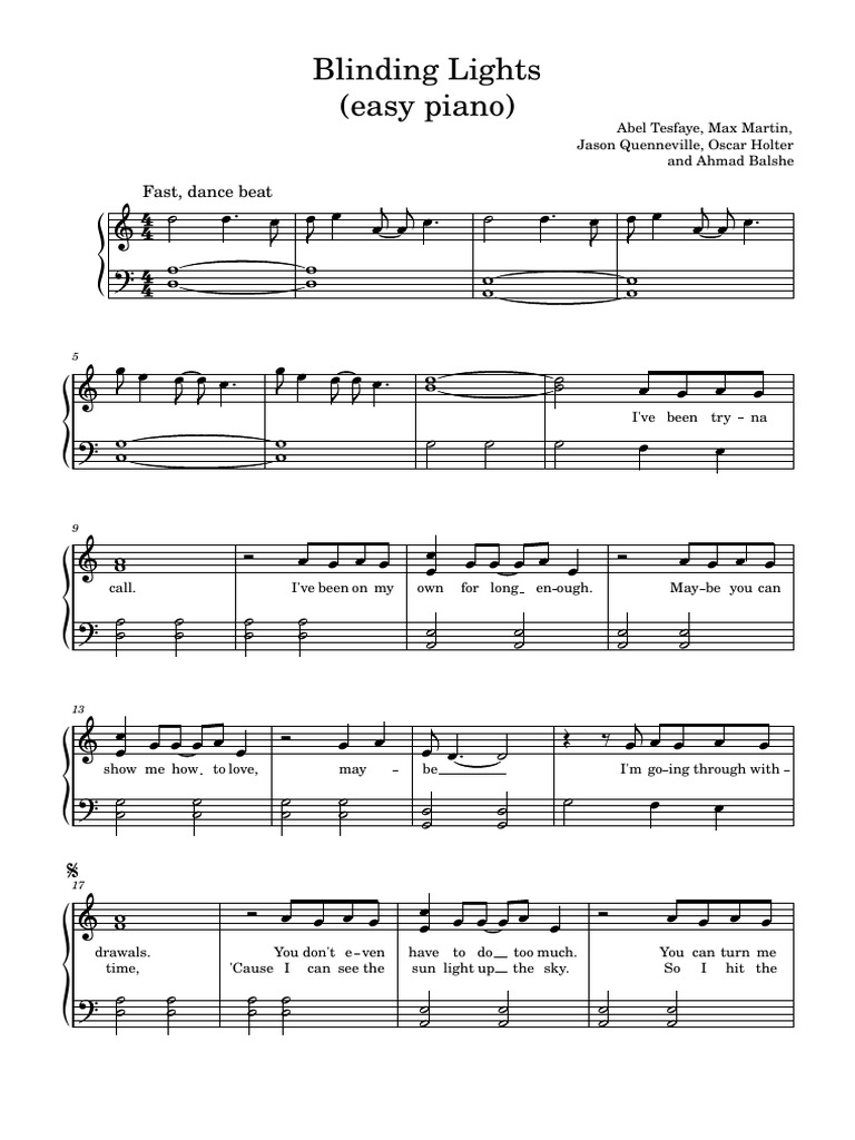 Blinding Lights (Easy Piano) : Fast, Dance Beat | PDF | Songs