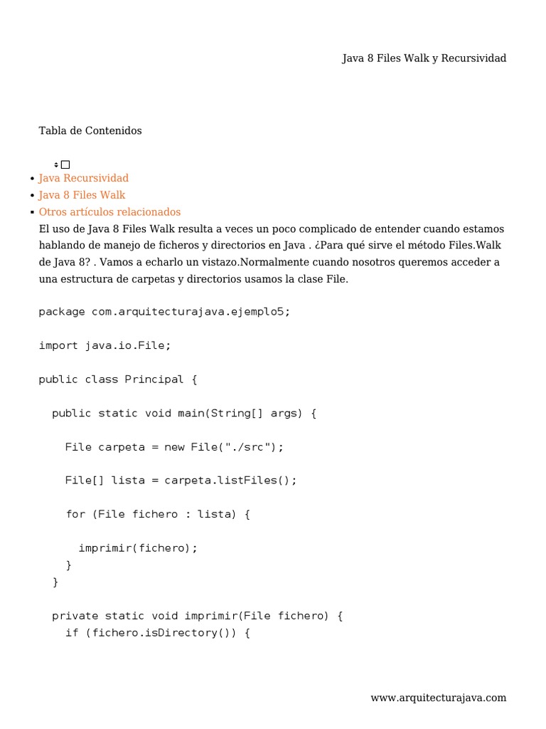 Java 8 Files Walk y Recursividad | PDF | Java (lenguaje de programación) | Archivo de computadora
