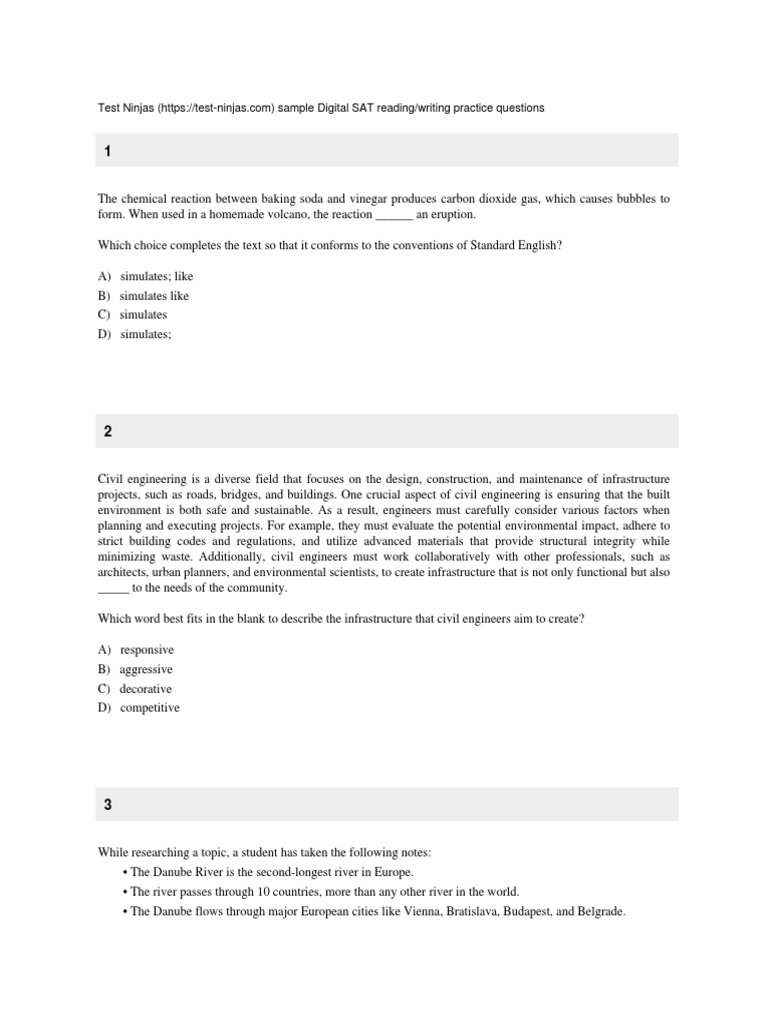 Digital SAT Free Sample 1 | PDF | Infrastructure | Civil Engineering