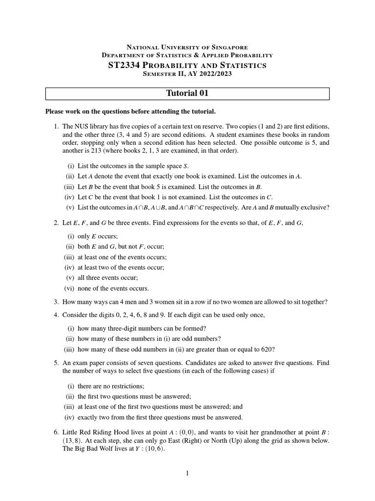 Introduction to Probability and Statistics: Tutorial on Probability ...