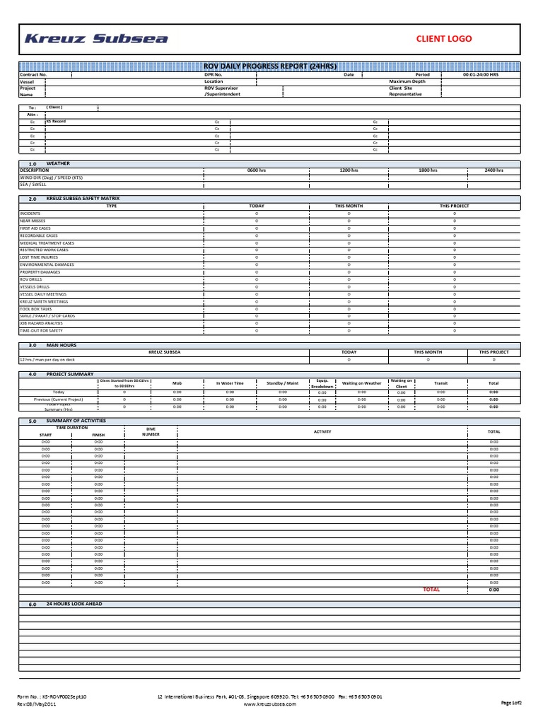 ROV DPR Form - Jun2011-Blank | PDF | Underwater Diving | Swimming