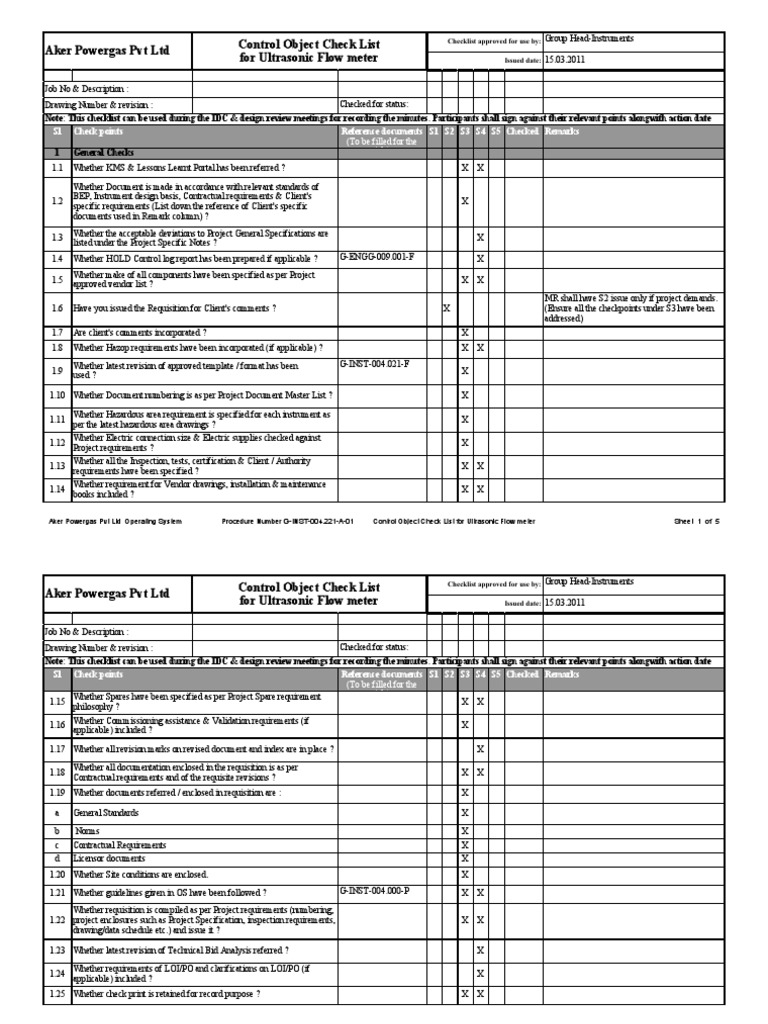 G-INST-004.221-A Checklist For Ultrasonic Flow Meter | PDF | Flow ...