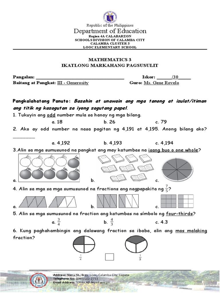 Math Exam 3rd W - Key LONG | PDF