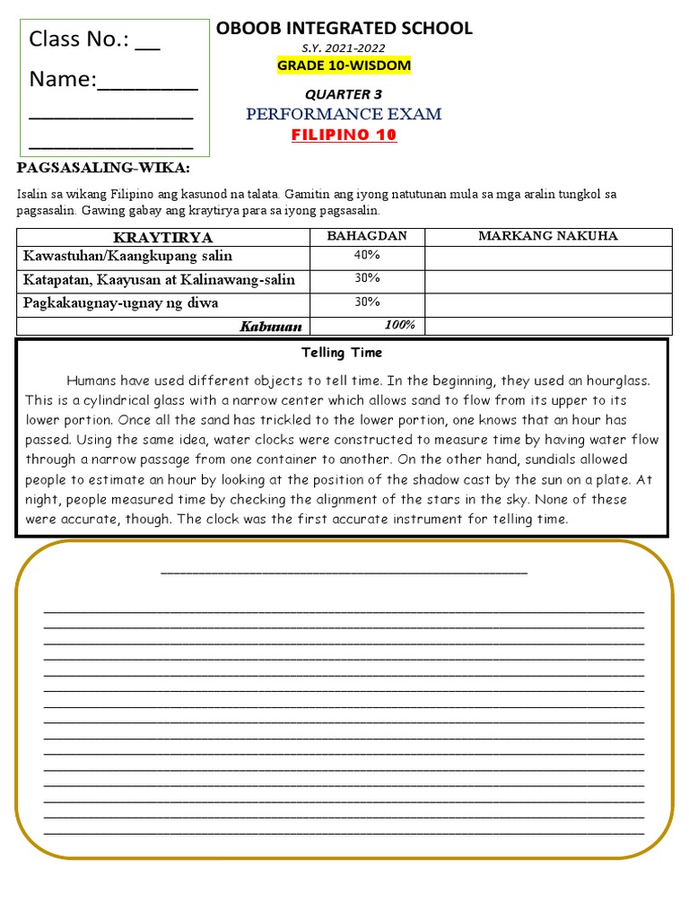 Quarter 3 Performance Test Fil 10 | PDF | Clock | Spacetime