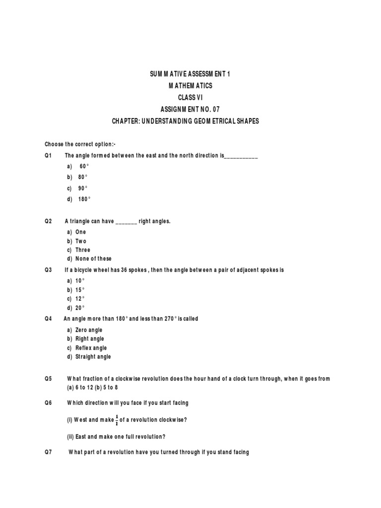 CBSE Class 6 Maths Practice Worksheets | PDF | Geometry | Euclidean ...