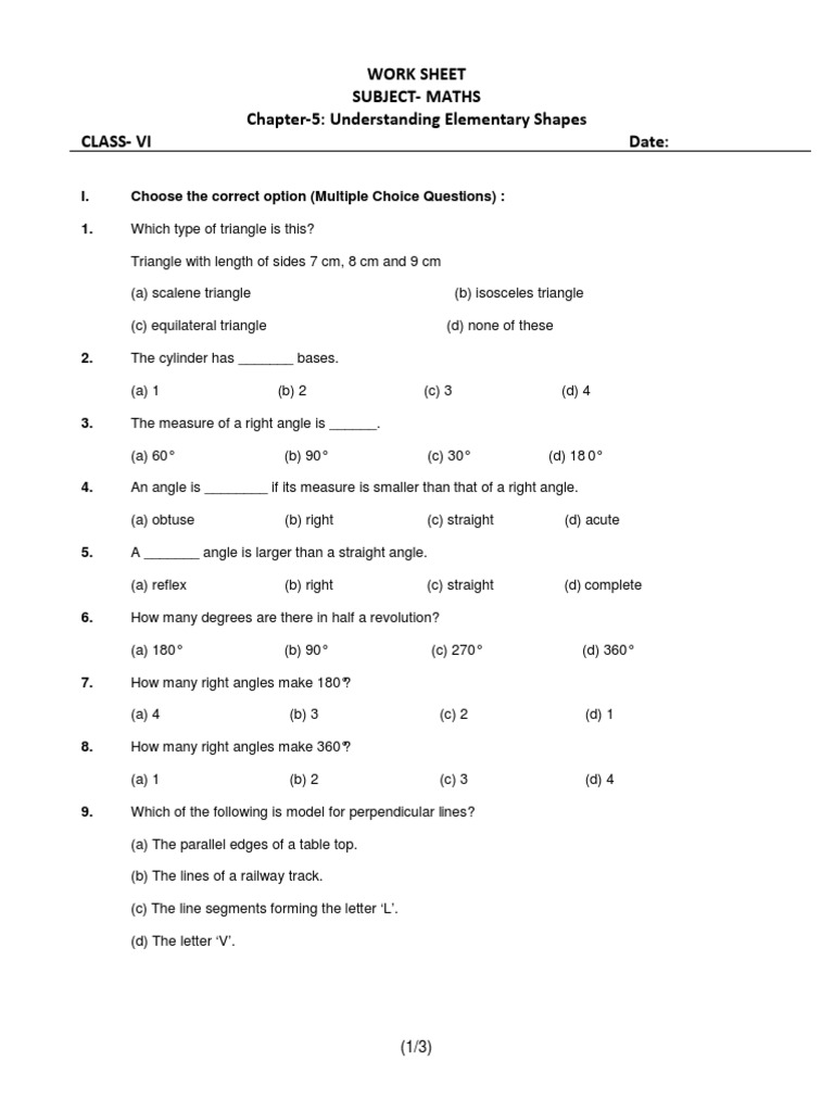 CBSE Class 6 Maths Understanding Elementary Shapes Worksheets | PDF ... CBSE Class 6 Maths Understanding Elementary Shapes Worksheets | PDF ...