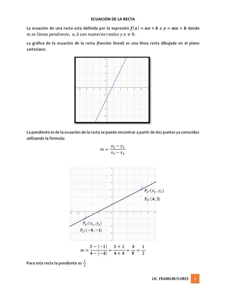 Ecuación de La Recta | PDF | Pendiente | Línea (geometría)