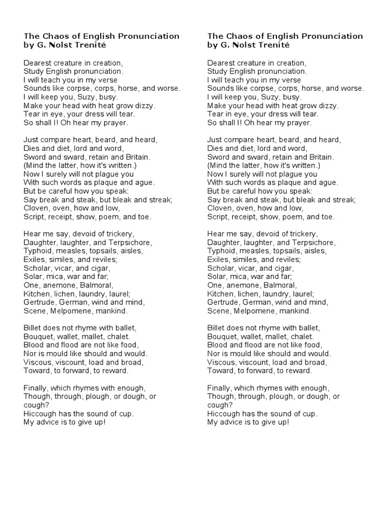 The Chaos of English Pronunciation by G | PDF | Poetry