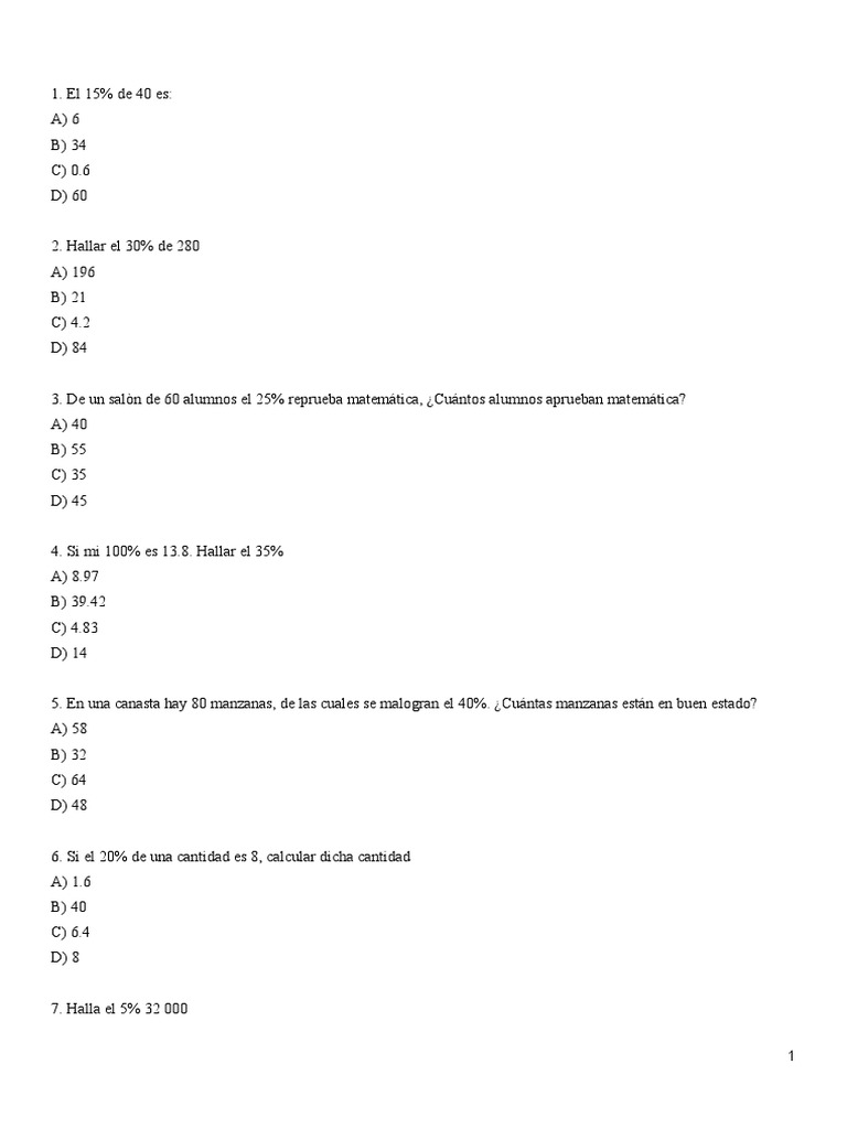 Ejercicios Porcentajes | PDF
