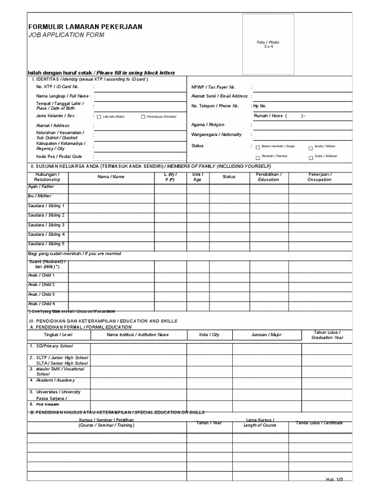 Form LAmaran Pekerjaan | PDF