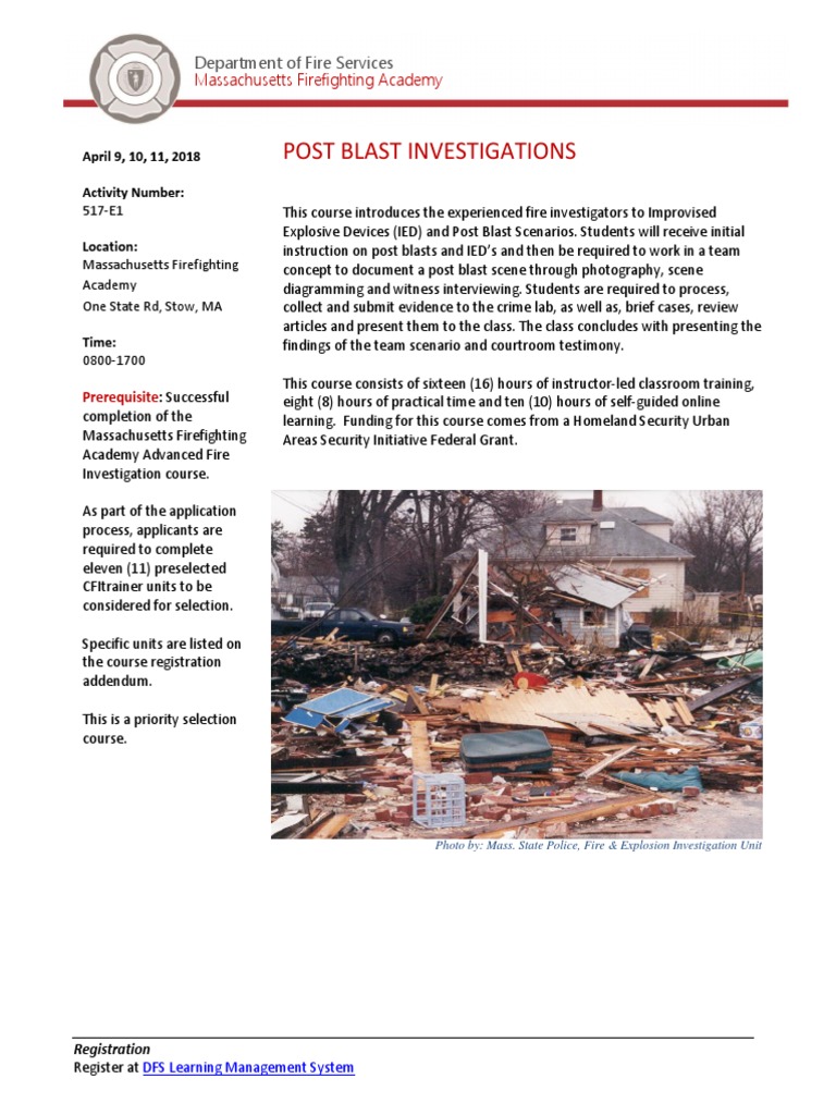 Post Blast Investigations: Massachusetts Firefighting Academy | PDF