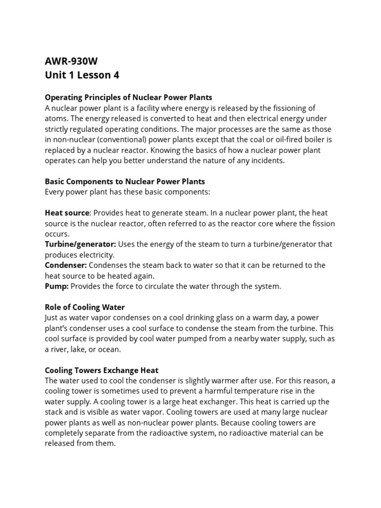 AWR 930 Unit1 Lesson4 | PDF | Nuclear Reactor | Nuclear Power Plant