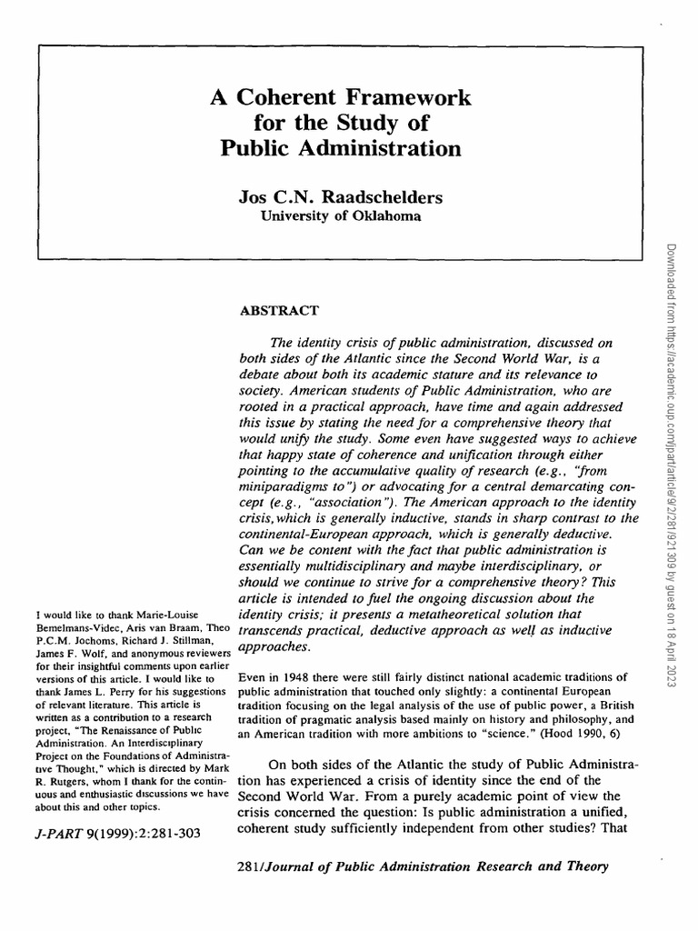 A Coherent Framework For The Study of Public Administration: Jos C.N ...