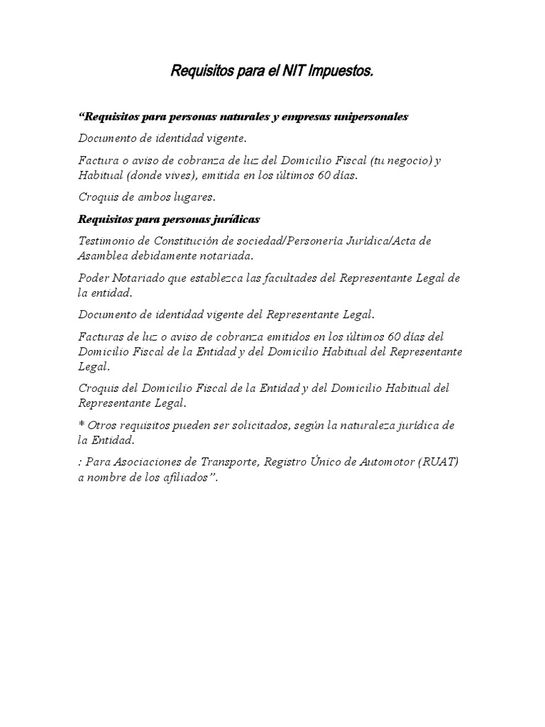 Requisitos para El NIT Impuestos | PDF | Ciencias sociales | Derecho