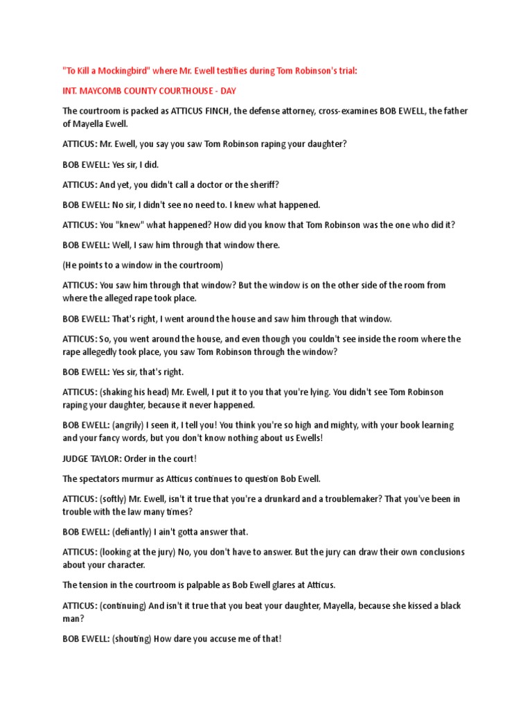 "To Kill A Mockingbird" Where Mr. Ewell Testifies During Tom Robinson's ...