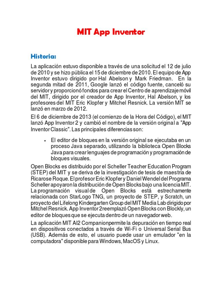 MIT App Inventor | PDF | Ingeniería de Sistemas | Desarrollo de software