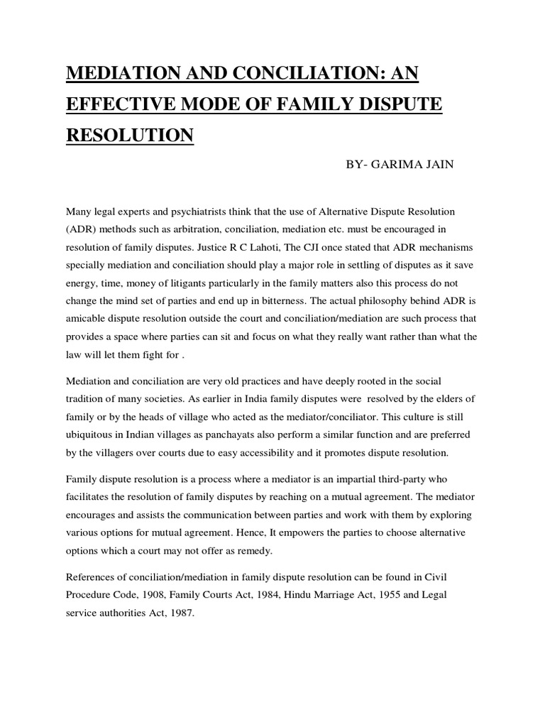 Family Dispute Resolution | PDF | Mediation | Alternative Dispute ...