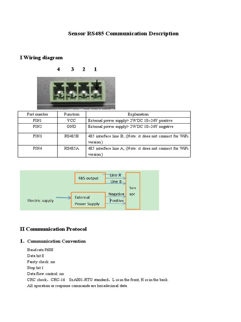 Sensor RS485 Communication Description: I Wiring Diagram 4 3 2 1 | Download Free PDF | Data ...