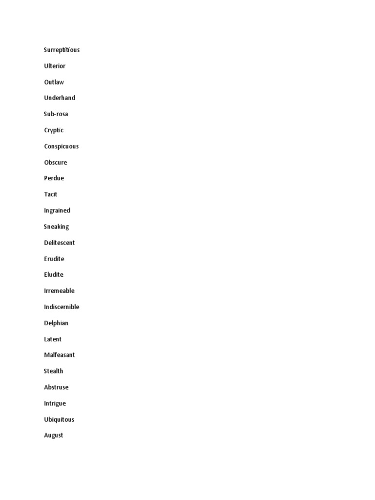 Vocabulary List Of Unique Terms Pdf