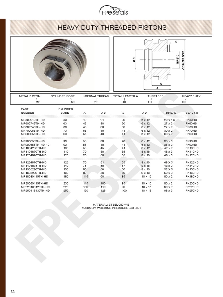 FPE - Full - Catalogue 64 Heavy Duty Threaded Pistons | PDF | Piston ...
