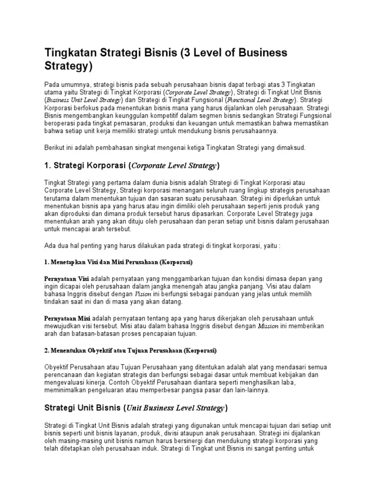 3 Tingkatan Strategi Bisnis | PDF