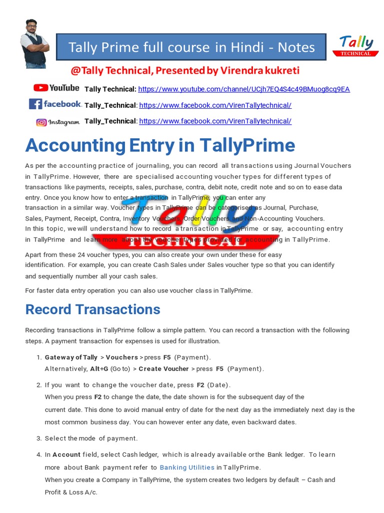 Accounting Entries in TallyPrime Guide | PDF | Debits And Credits | Trade