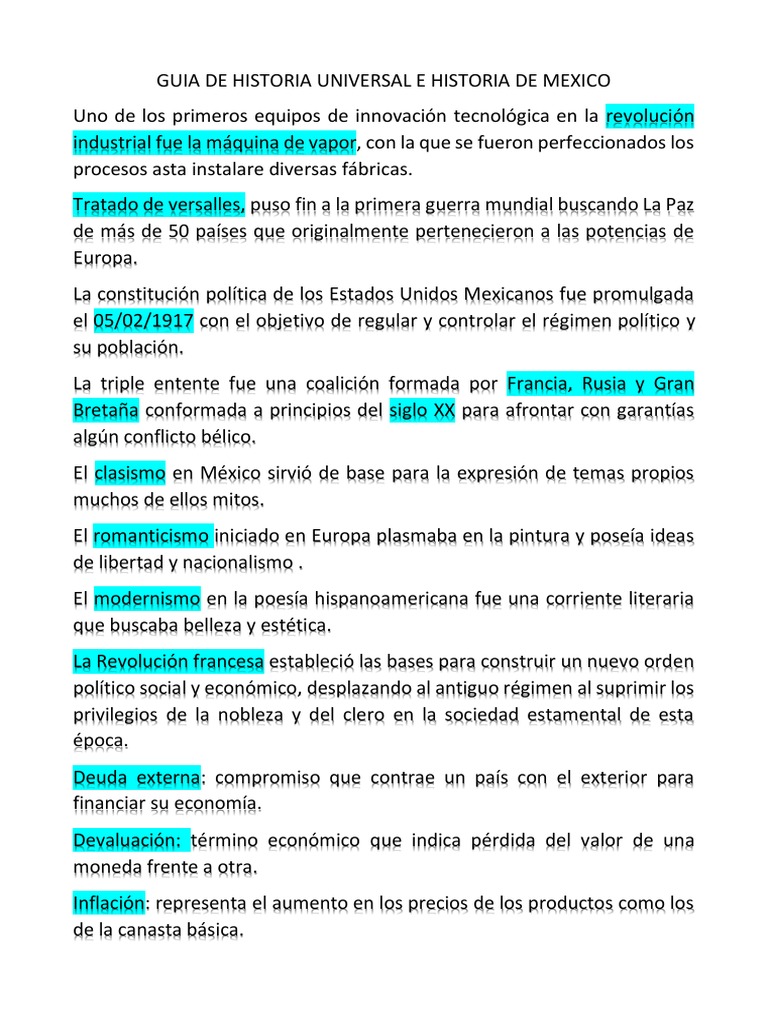 Guía de Historia Universal y México | PDF | México | Los Estados Unidos