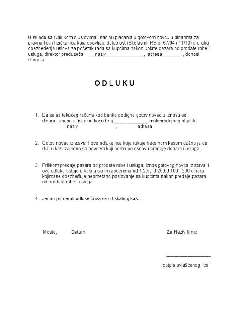 Primer Odluke o Depozitu | PDF